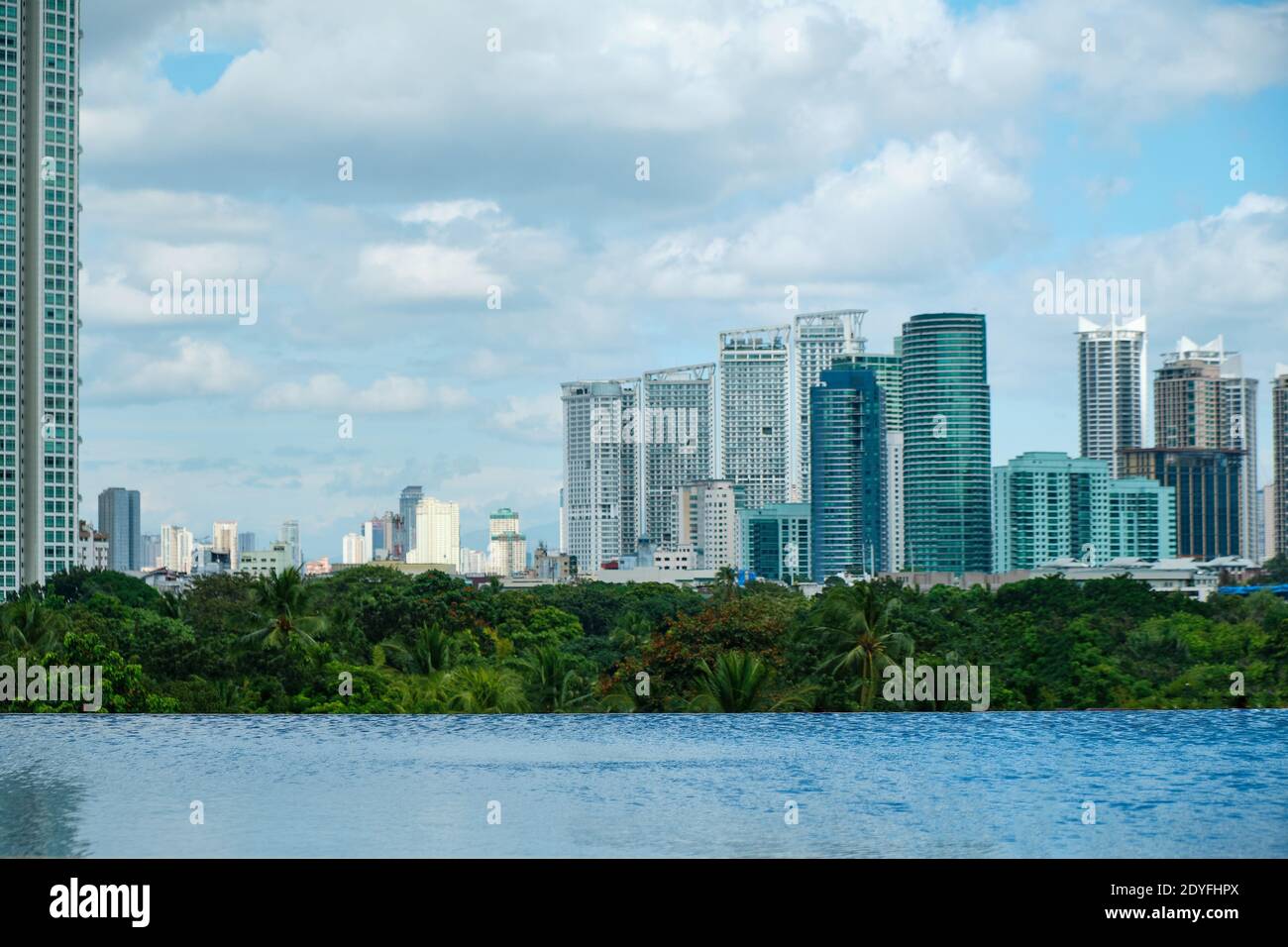 View of the city of Manila from the pool of the luxury five-star ...