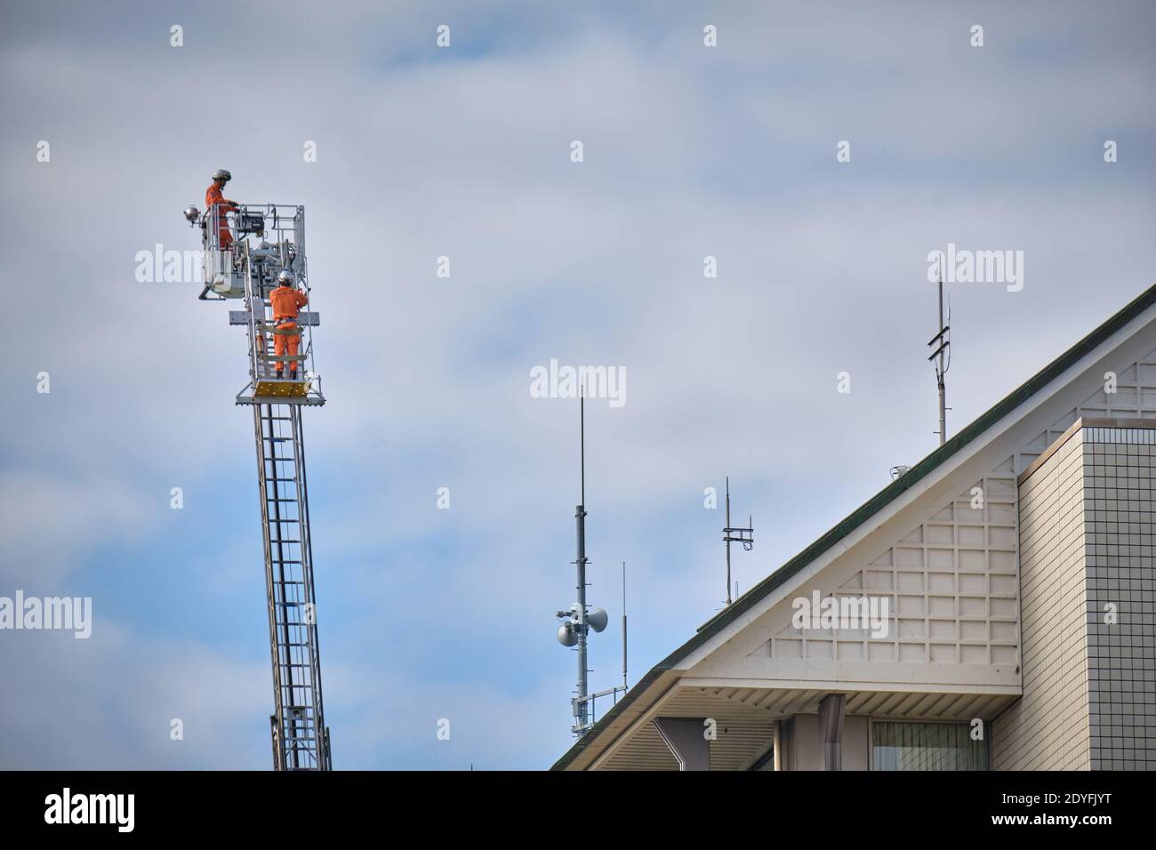 Narita, Japan - Feb 03, 2020: firefighters train to climb the fire ...