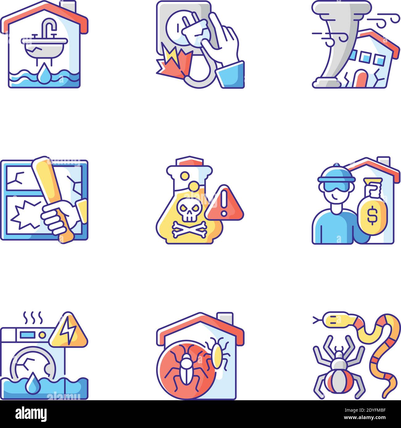 Home accidents prevention RGB color icons set Stock Vector Image & Art ...