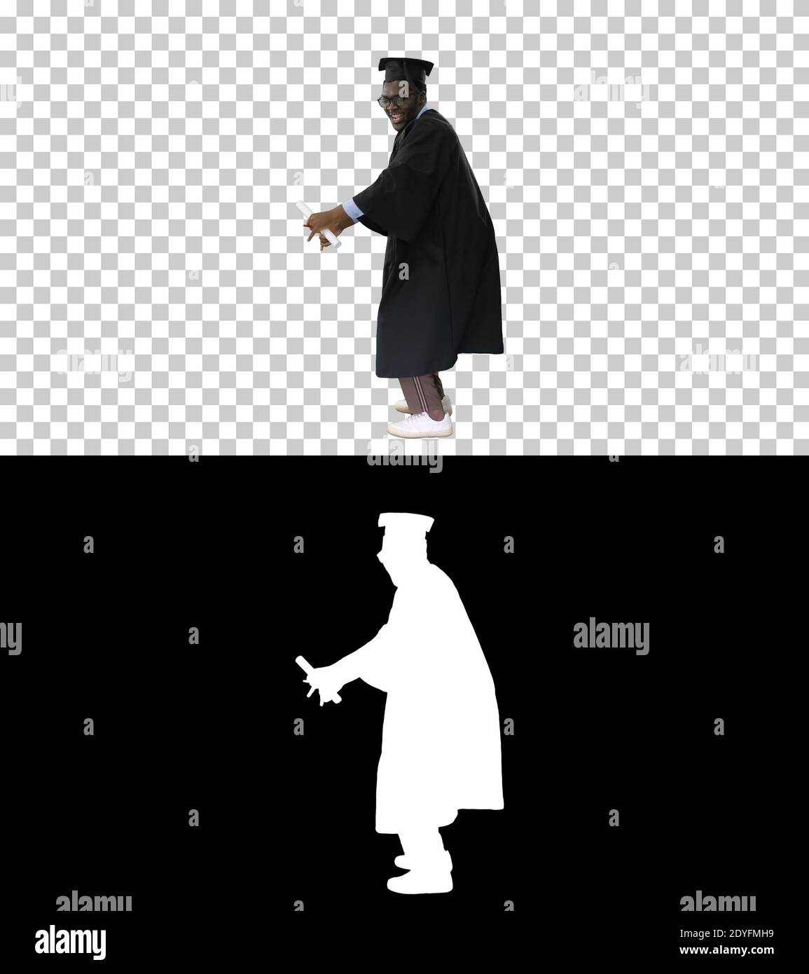 Excited african american male student in graduation robe dancing Stock ...