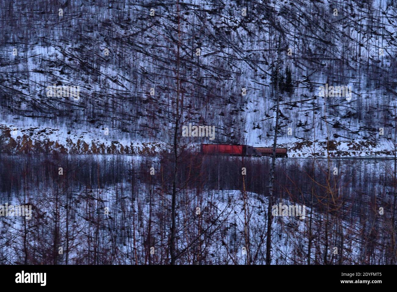 Sunset among the mountains on the road Lidoga-Vanino Khabarovsk ...