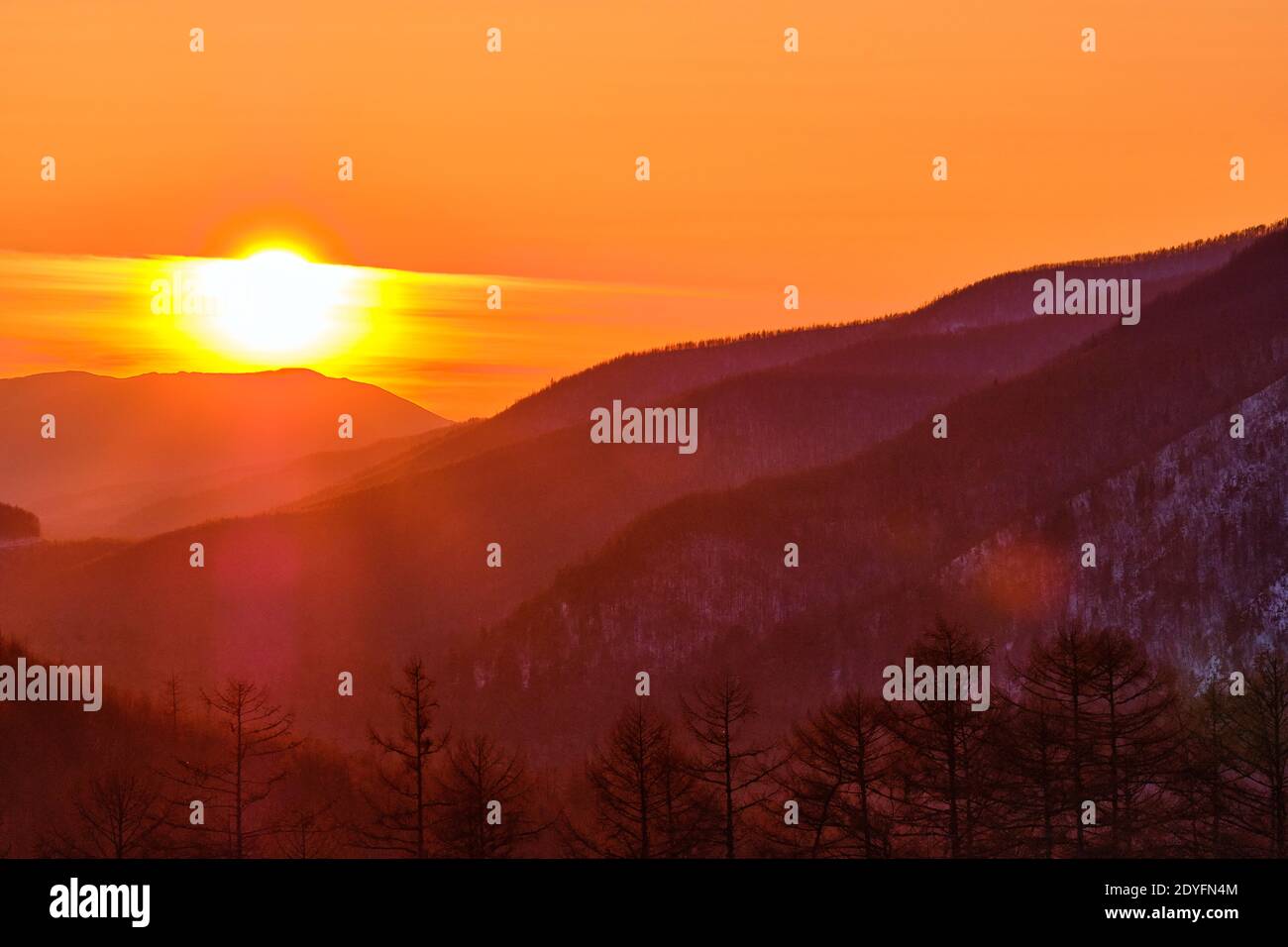 Sunset among the mountains on the road Lidoga-Vanino Khabarovsk ...