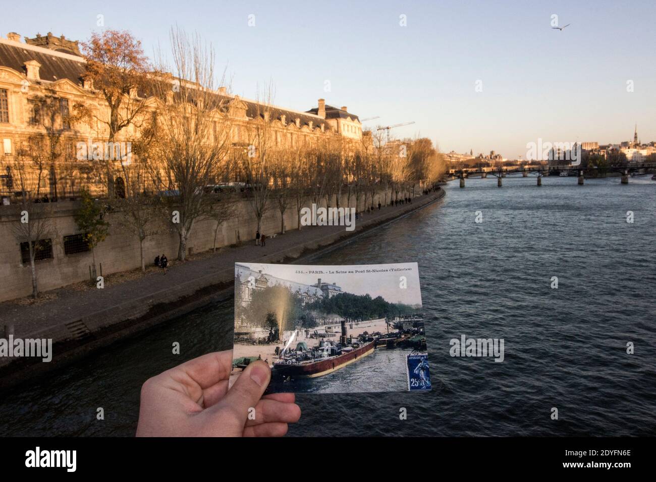Before-After / Over the Seine. Old photos of Paris given in their ...