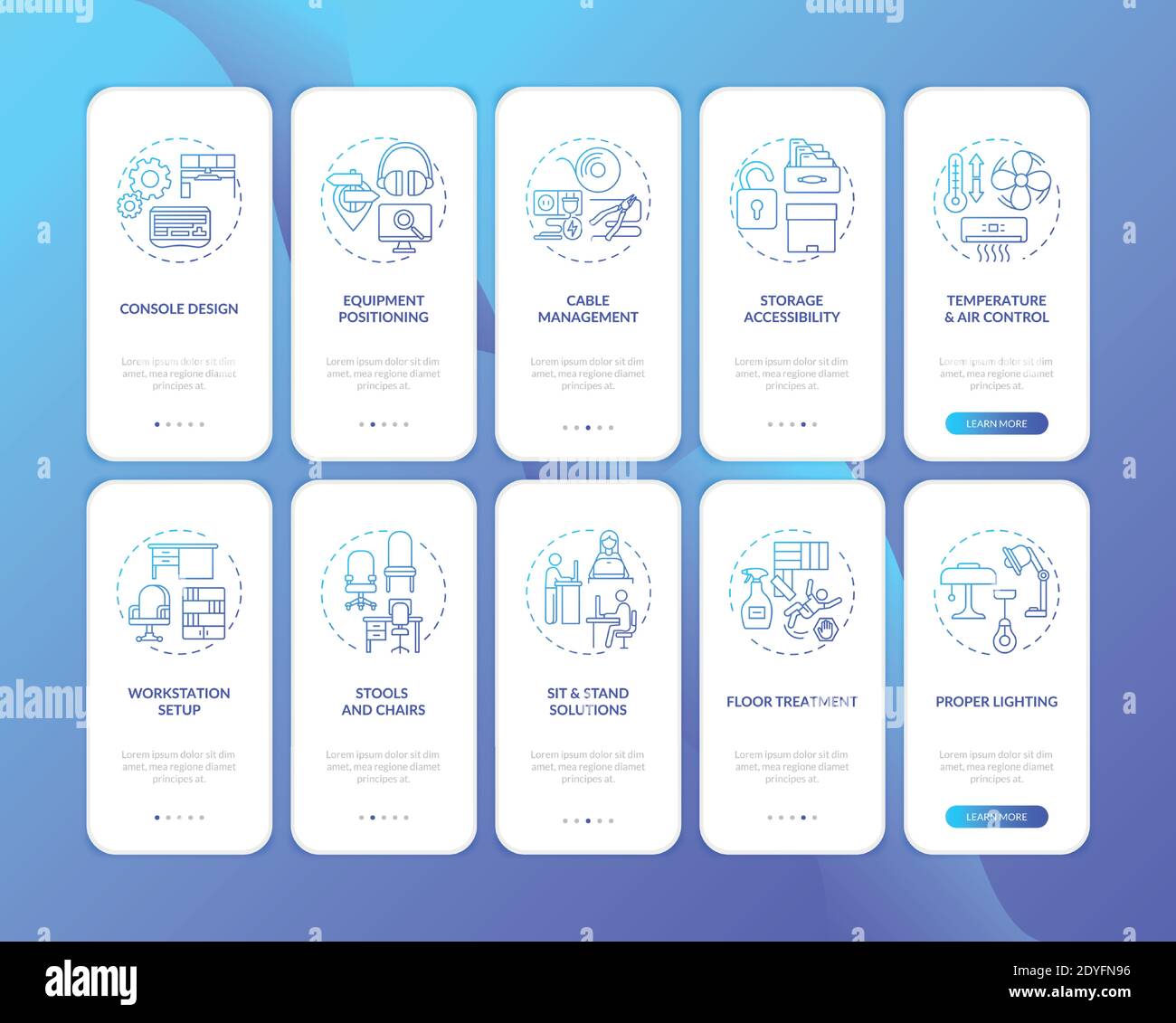 Workplace Safety Onboarding Mobile App Page Screen With Concepts Set Stock Vector Image And Art