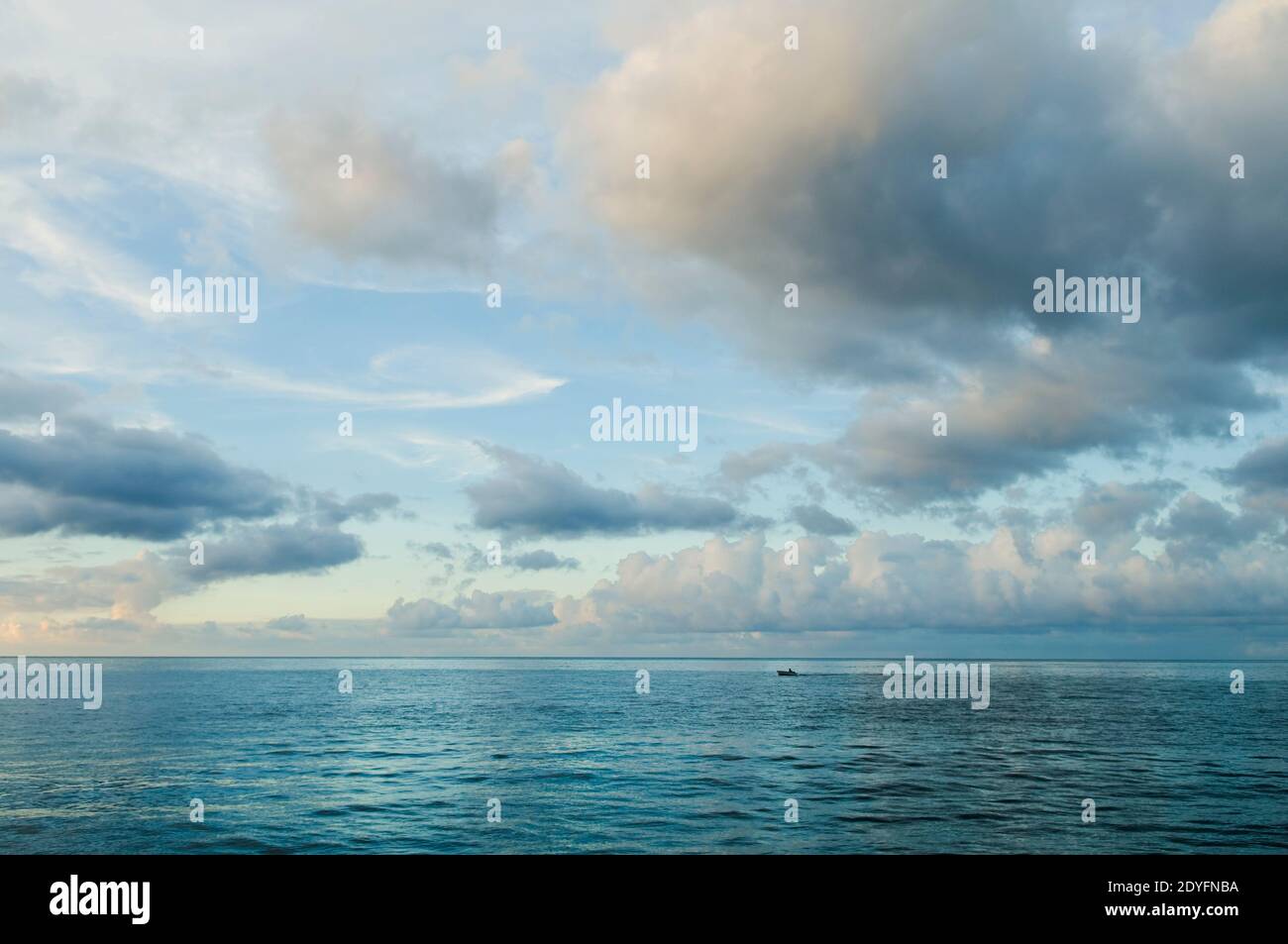 Nightfall over Caribbean sea. Deep ocean view with waves and white ...