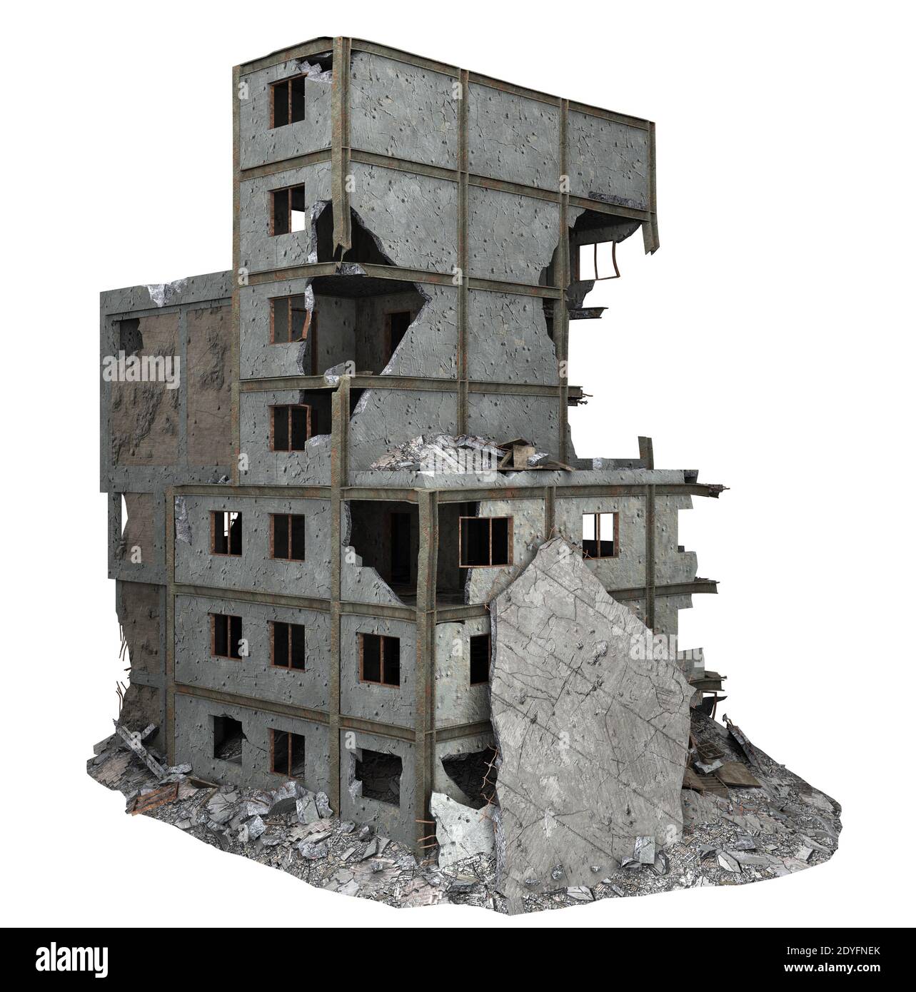 ruined low rise building isolated on white. 3d rendering Stock Photo ...