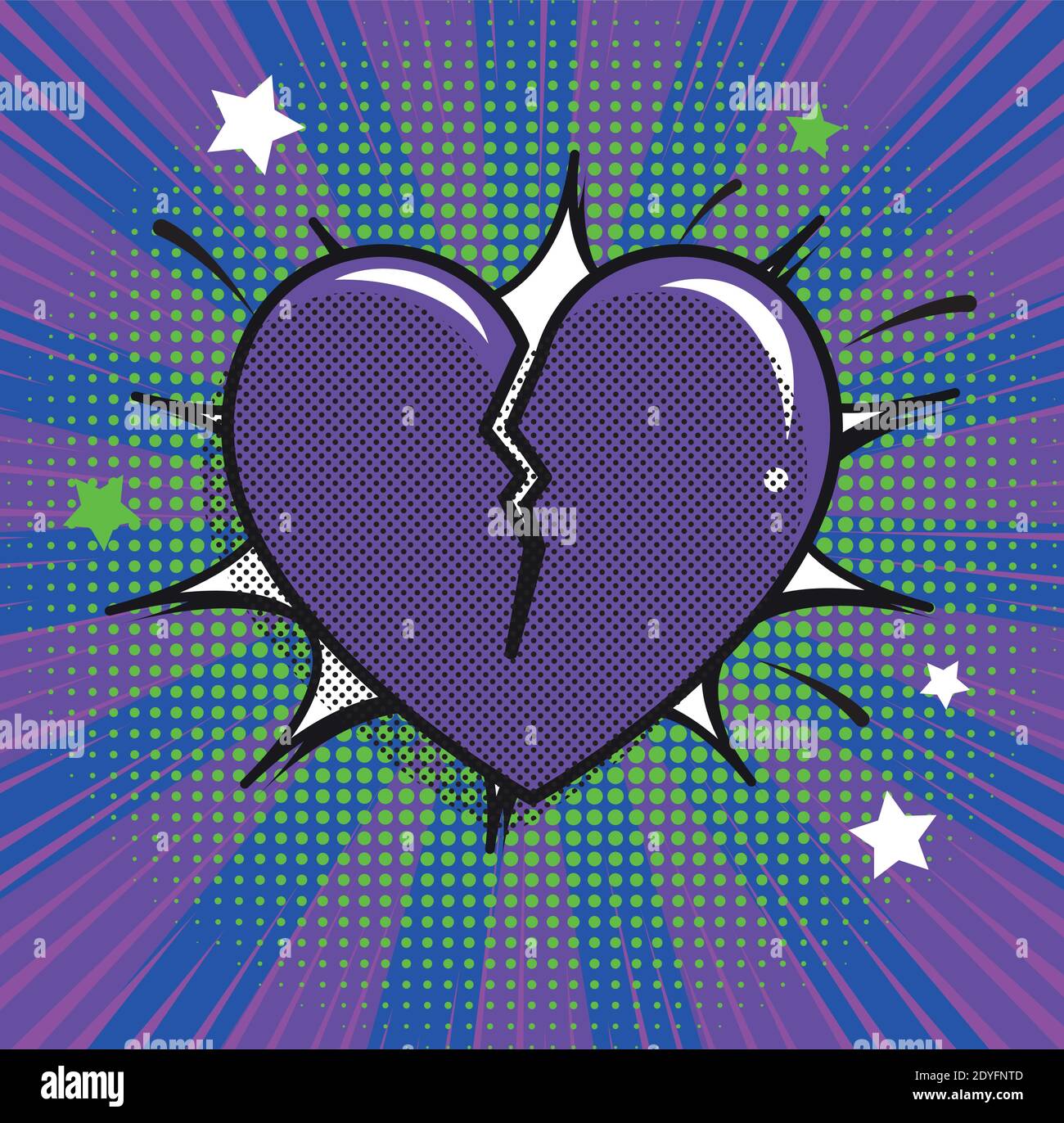 Heart vector illustration. Purple comics background with heart. For ...