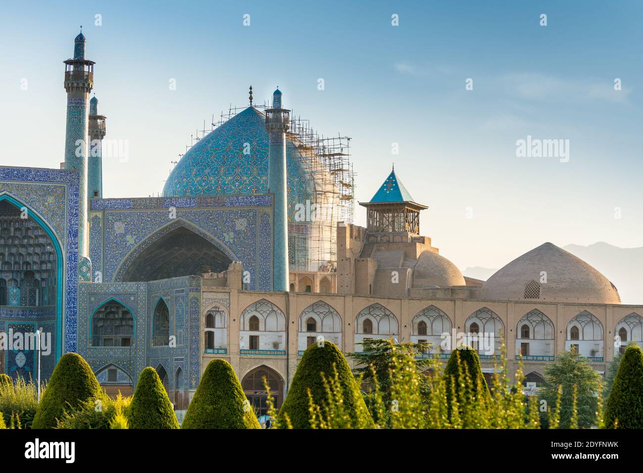 Night View of Shah Mosque or Imam mosque under renovation and sunset ...