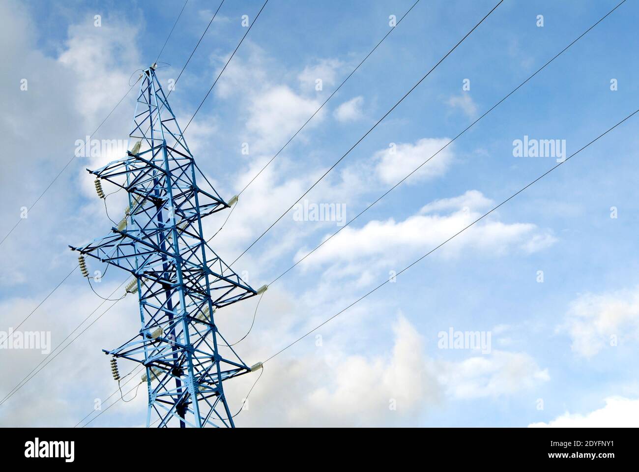 Electricity transmission pylon view against the sky. High voltage line ...