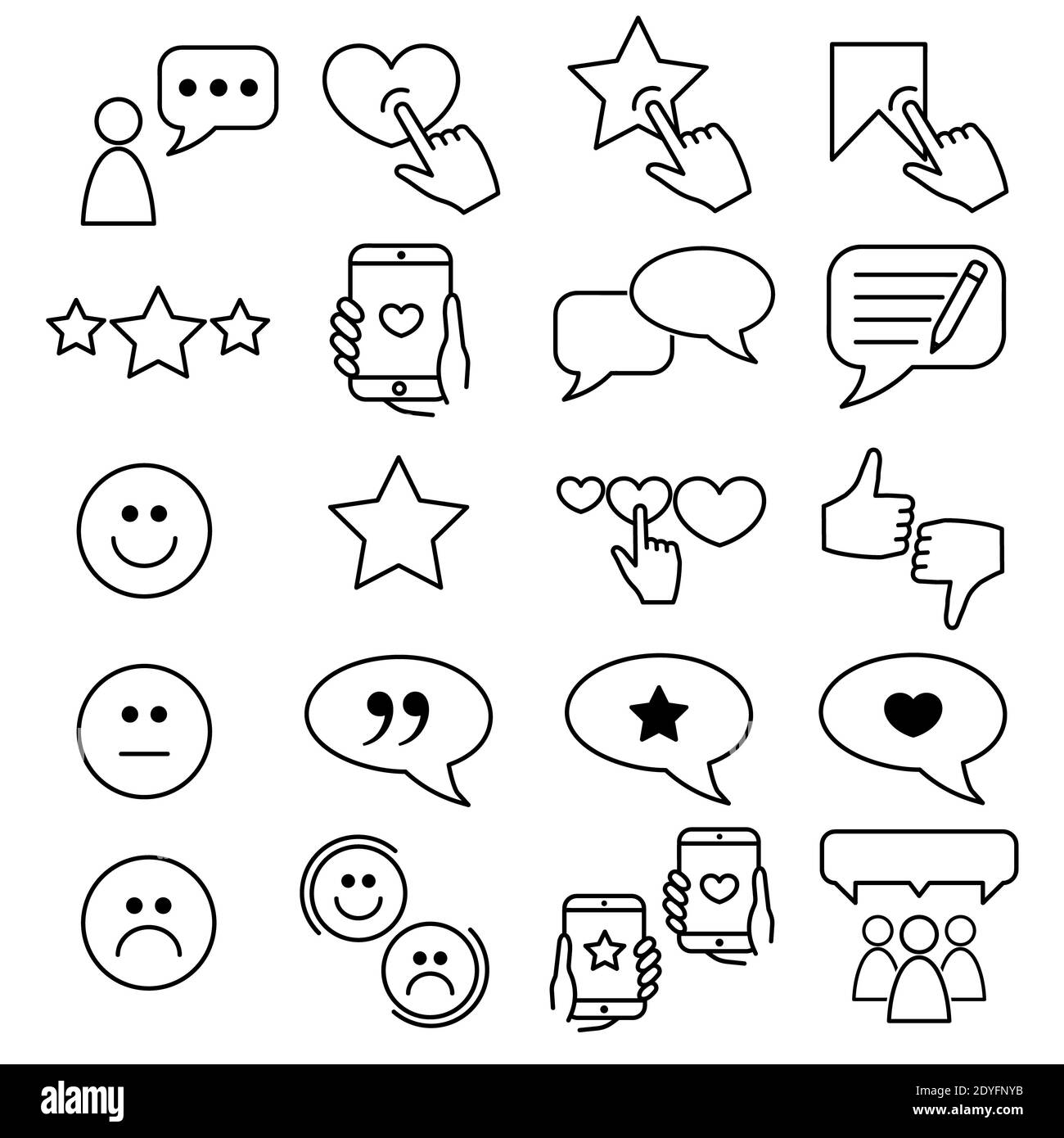 Feedback icon set. Outline stroke isolated on white background. Vector ...