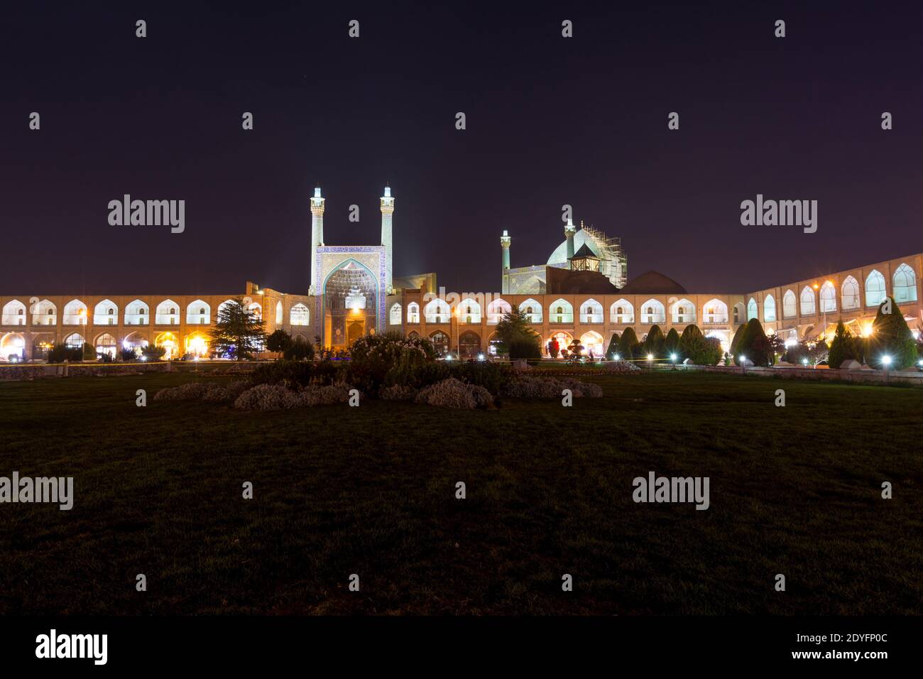 Night View of Shah Mosque or Imam mosque, situated on the south side of ...