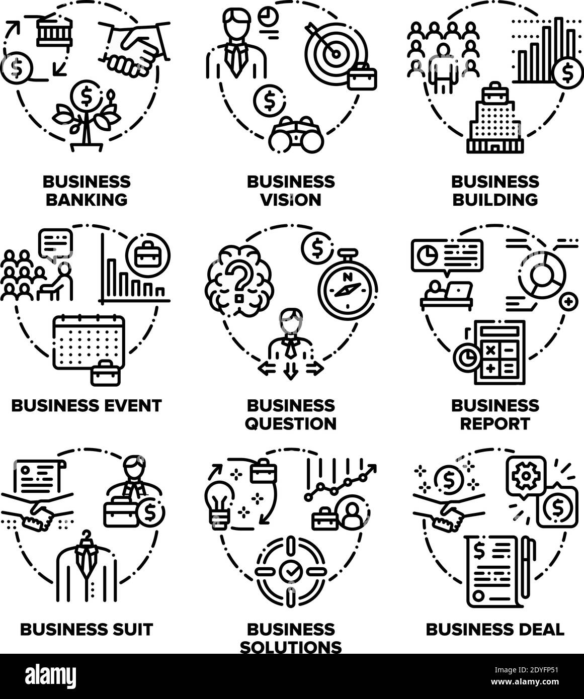 Business Goal Set Icons Vector Black Illustration Stock Vector Image ...