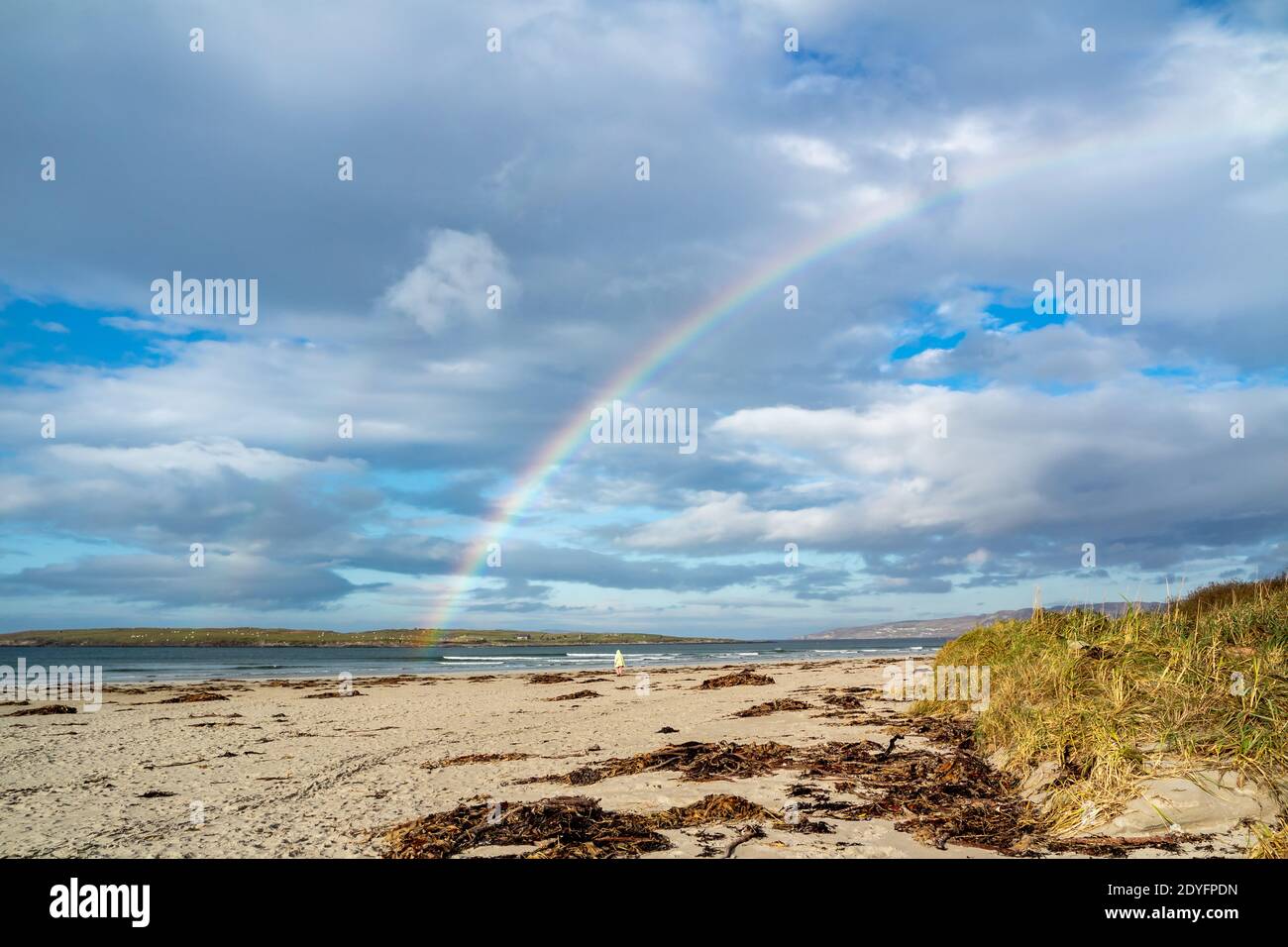 Beautiful rainbow above Narin Strand , Donegal - Ireland Stock Photo ...