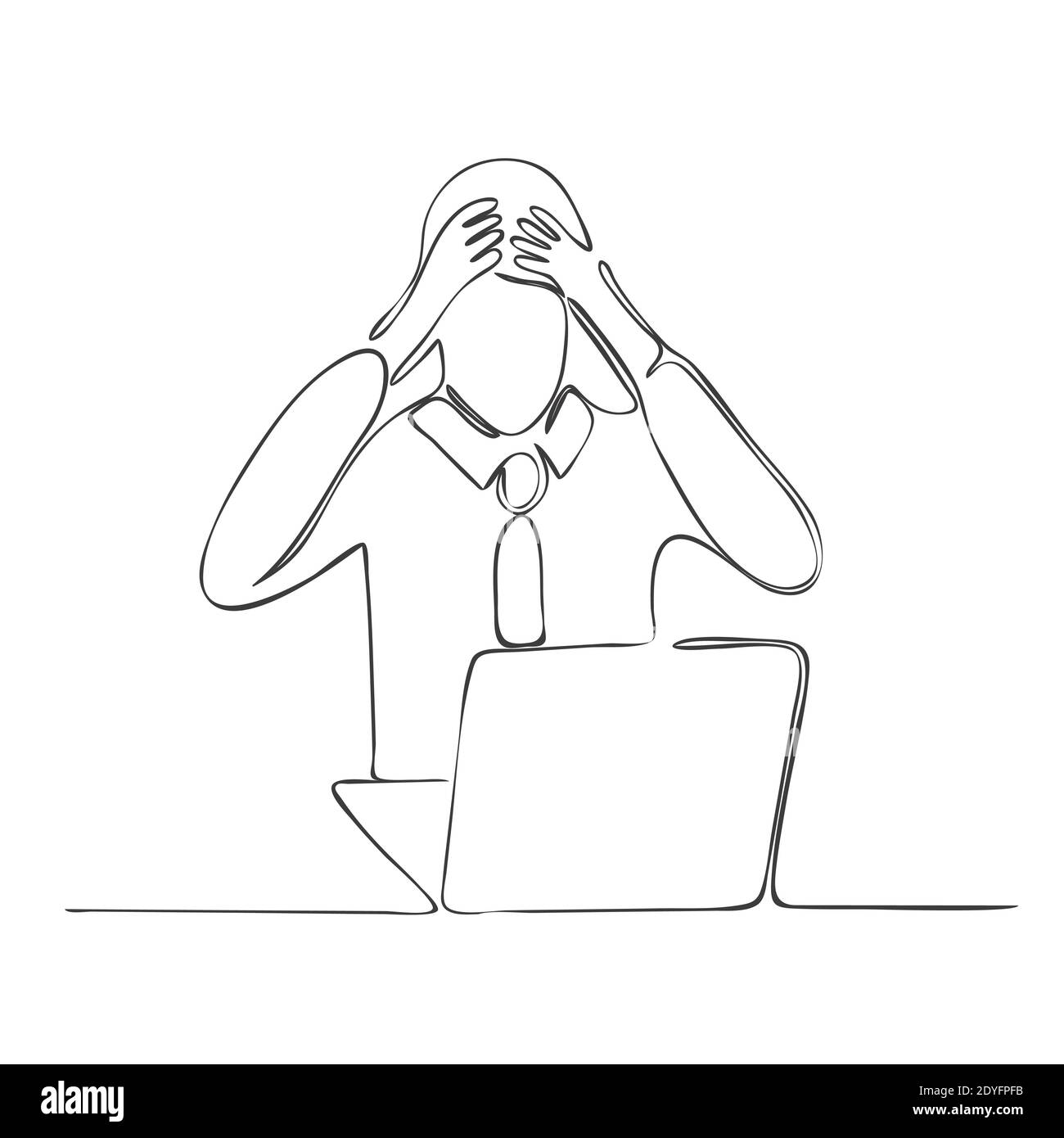 Office worker experiencing depression. Drawn by one continuous line ...