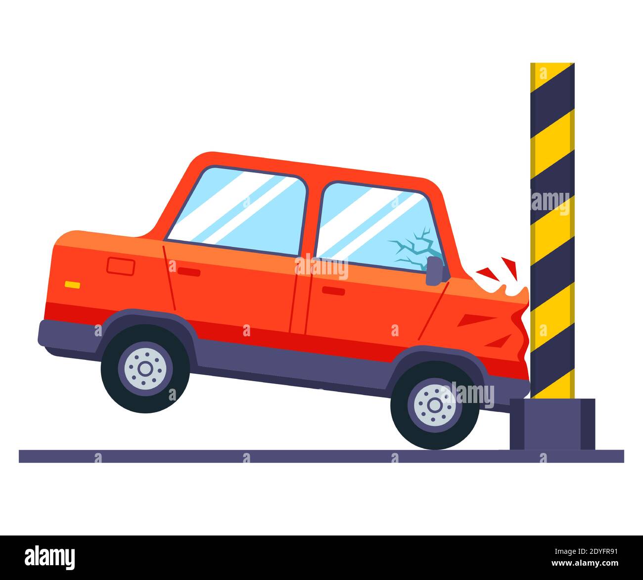 car crash test. the vehicle hitting the wall. flat vector illustration ...
