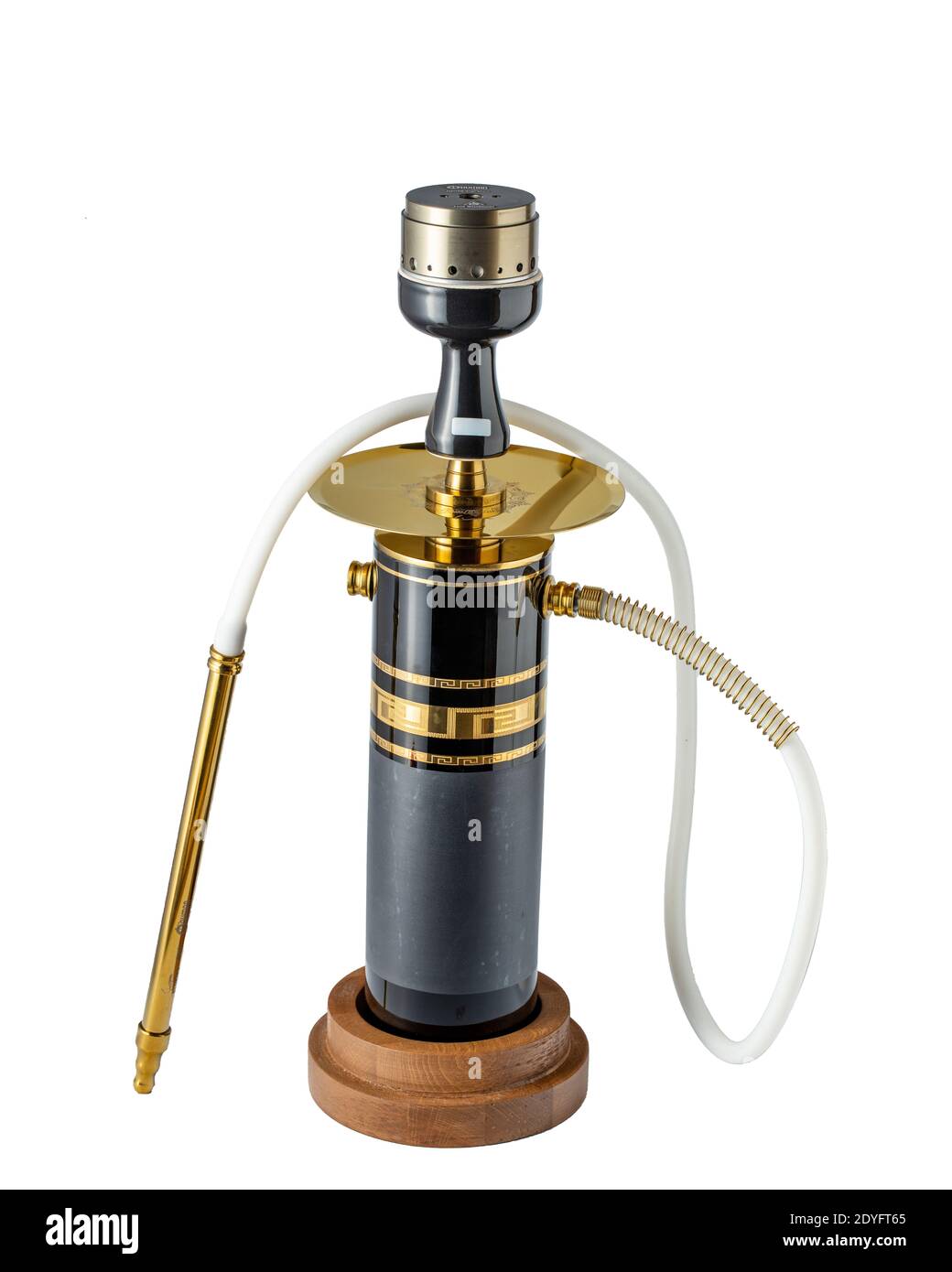 Isolated portable hookah or water pipe with traditional handcrafted ...