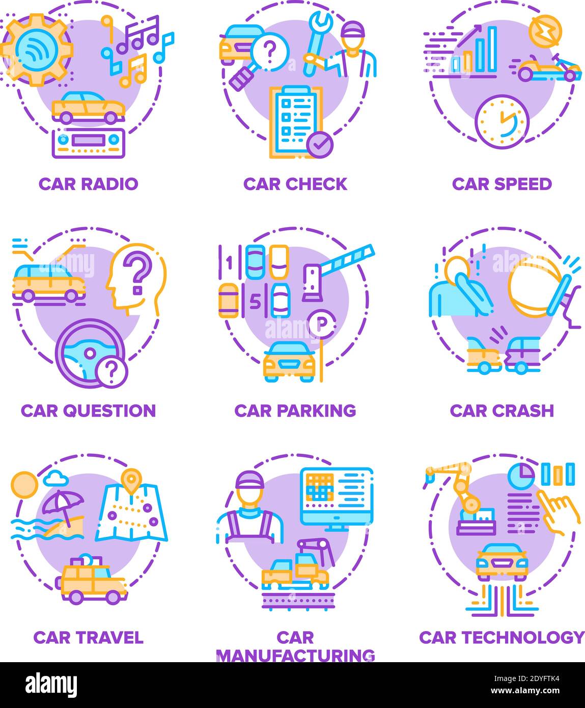 Car Transport Set Icons Vector Color Illustrations Stock Vector Image ...