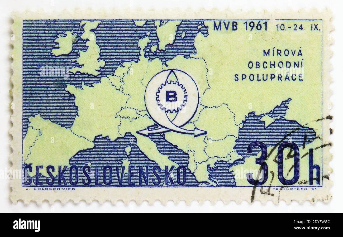 MOSCOW, RUSSIA - JULY 15, 2019: Postage stamp printed in Czechoslovakia ...