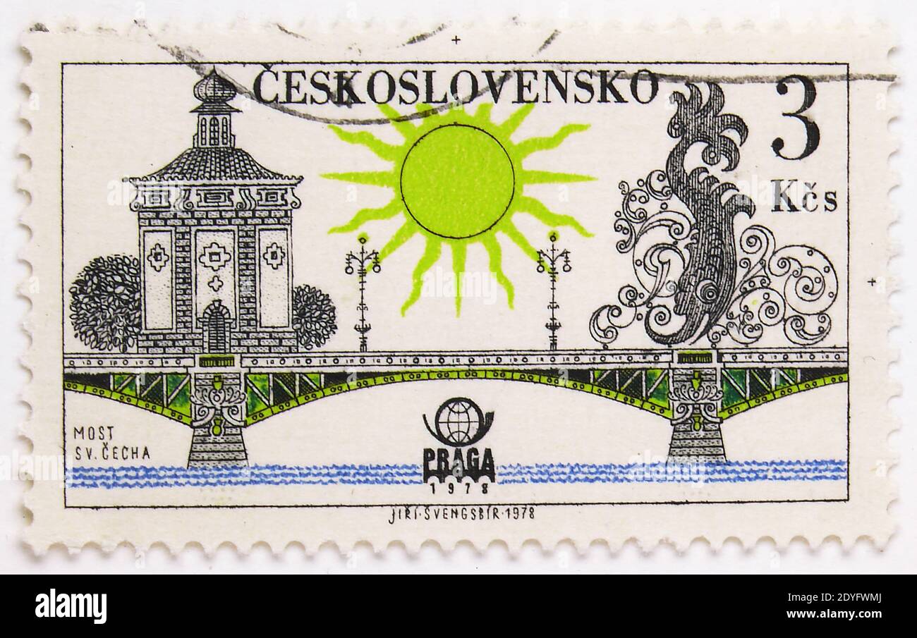 MOSCOW, RUSSIA - JULY 15, 2019: Postage stamp printed in Czechoslovakia ...