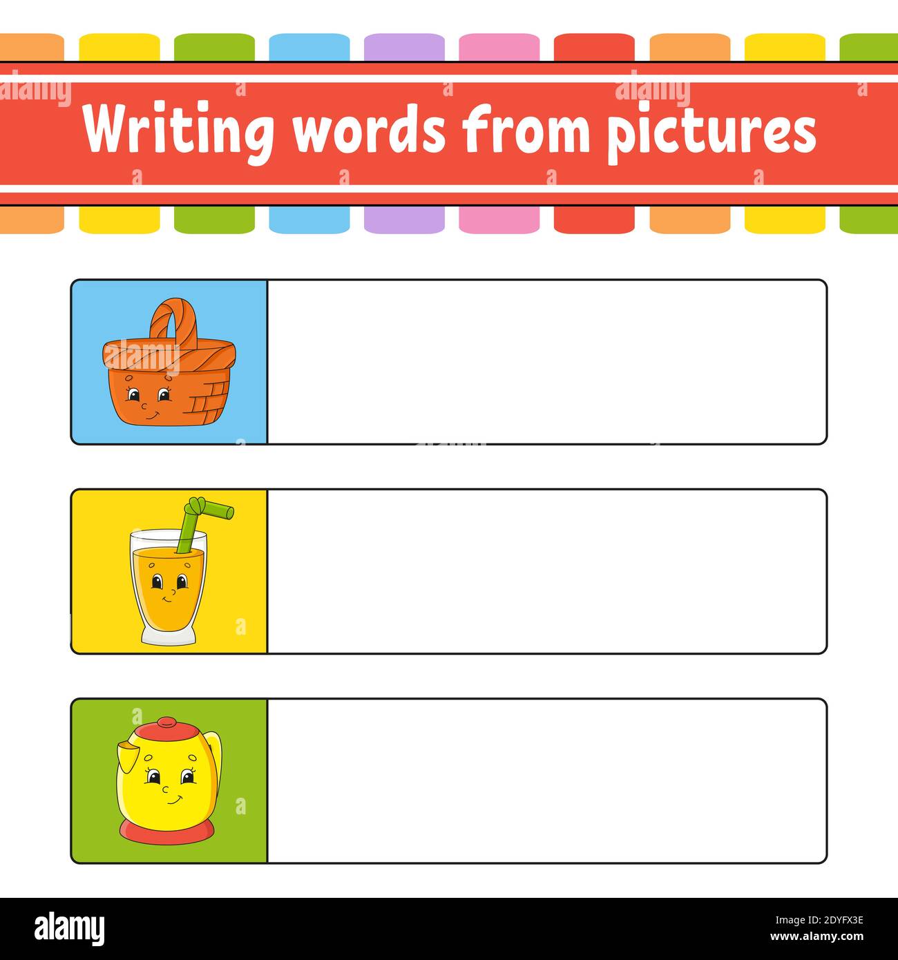 Writing words from pictures. Education developing worksheet. Learning ...