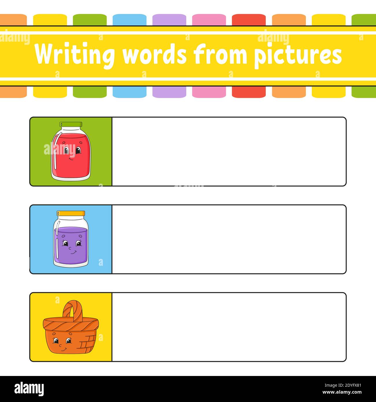 Writing words from pictures. Education developing worksheet. Learning ...