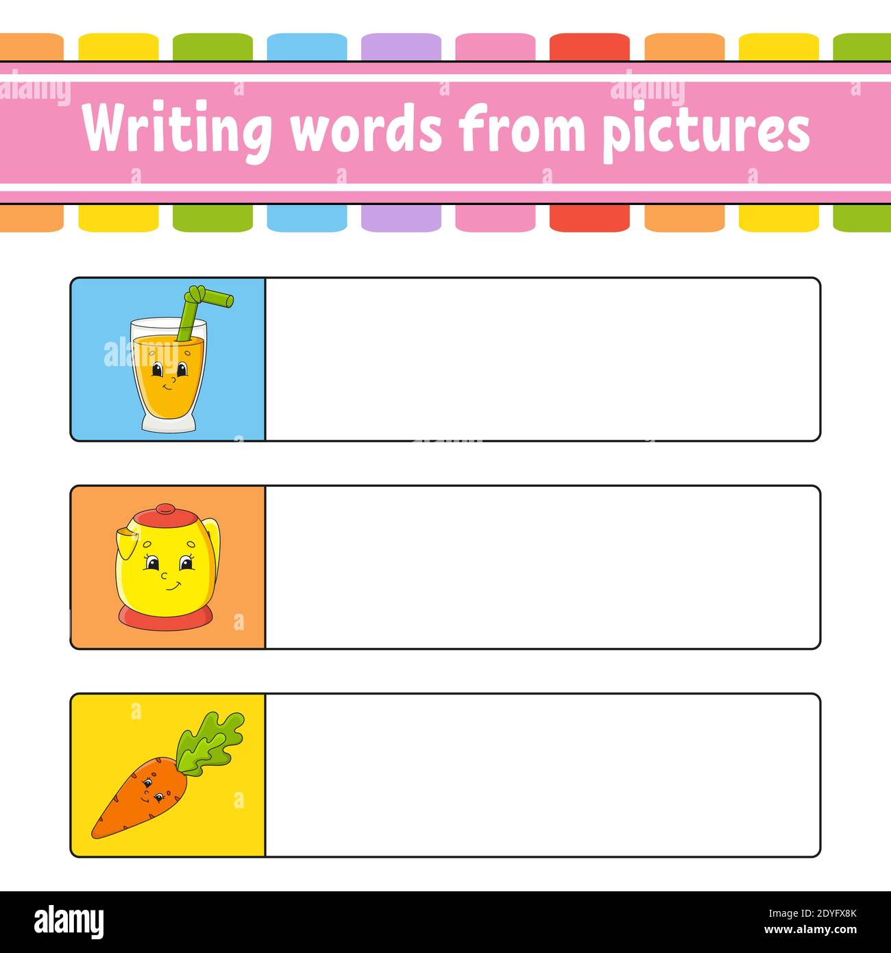 Writing words from pictures. Education developing worksheet. Learning ...