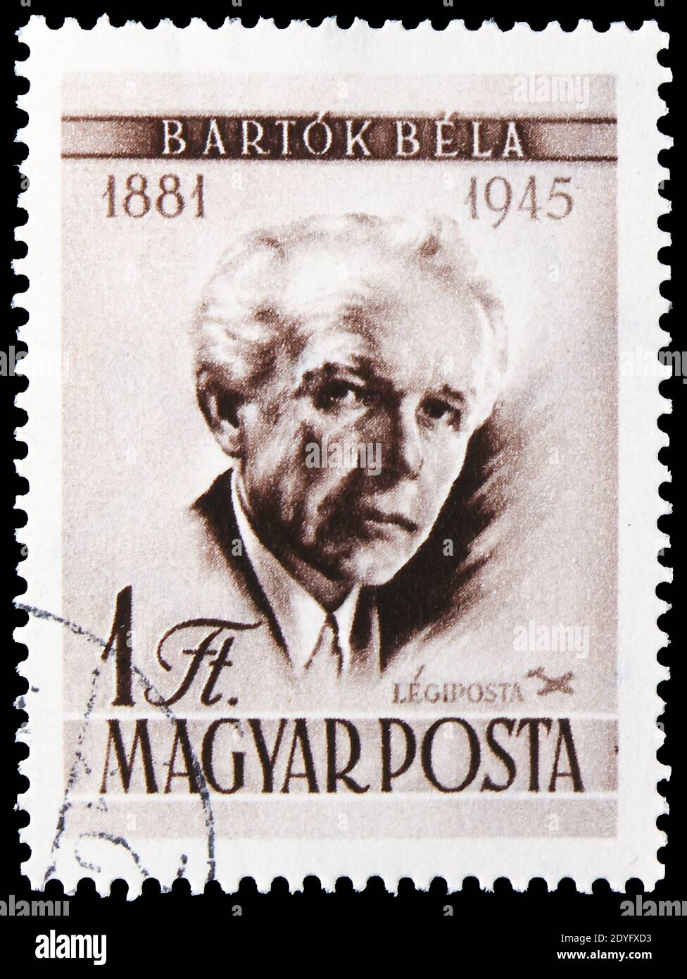 MOSCOW, RUSSIA - JULY 19, 2019: Postage stamp printed in Hungary shows Bela Bartok (1881-1945 ...