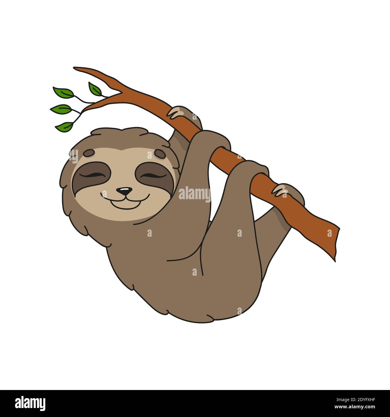 Unau. Cute flat vector illustration in childish cartoon style. Funny ...