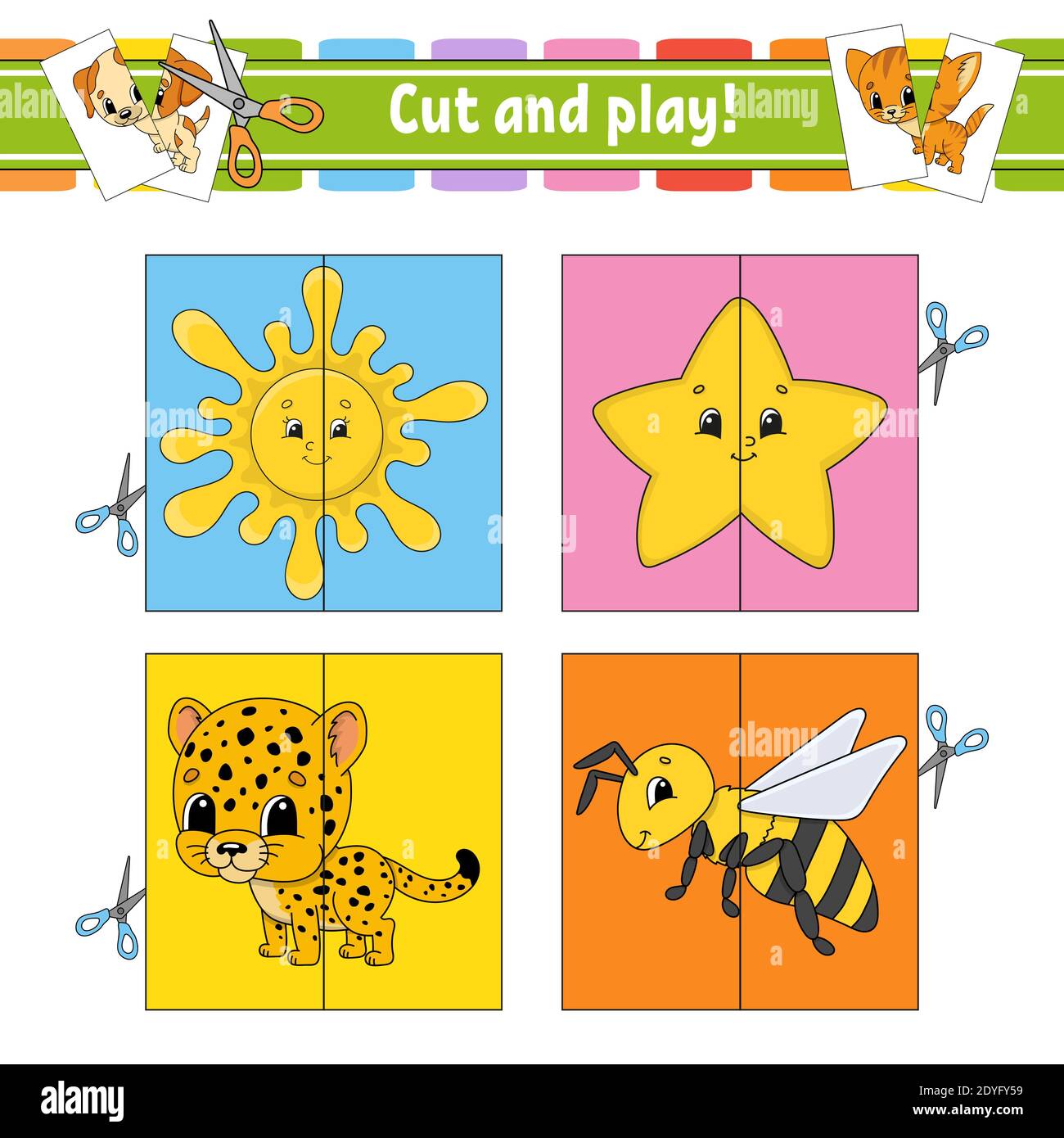 Cut and play. Flash cards. Color puzzle. Education developing worksheet ...
