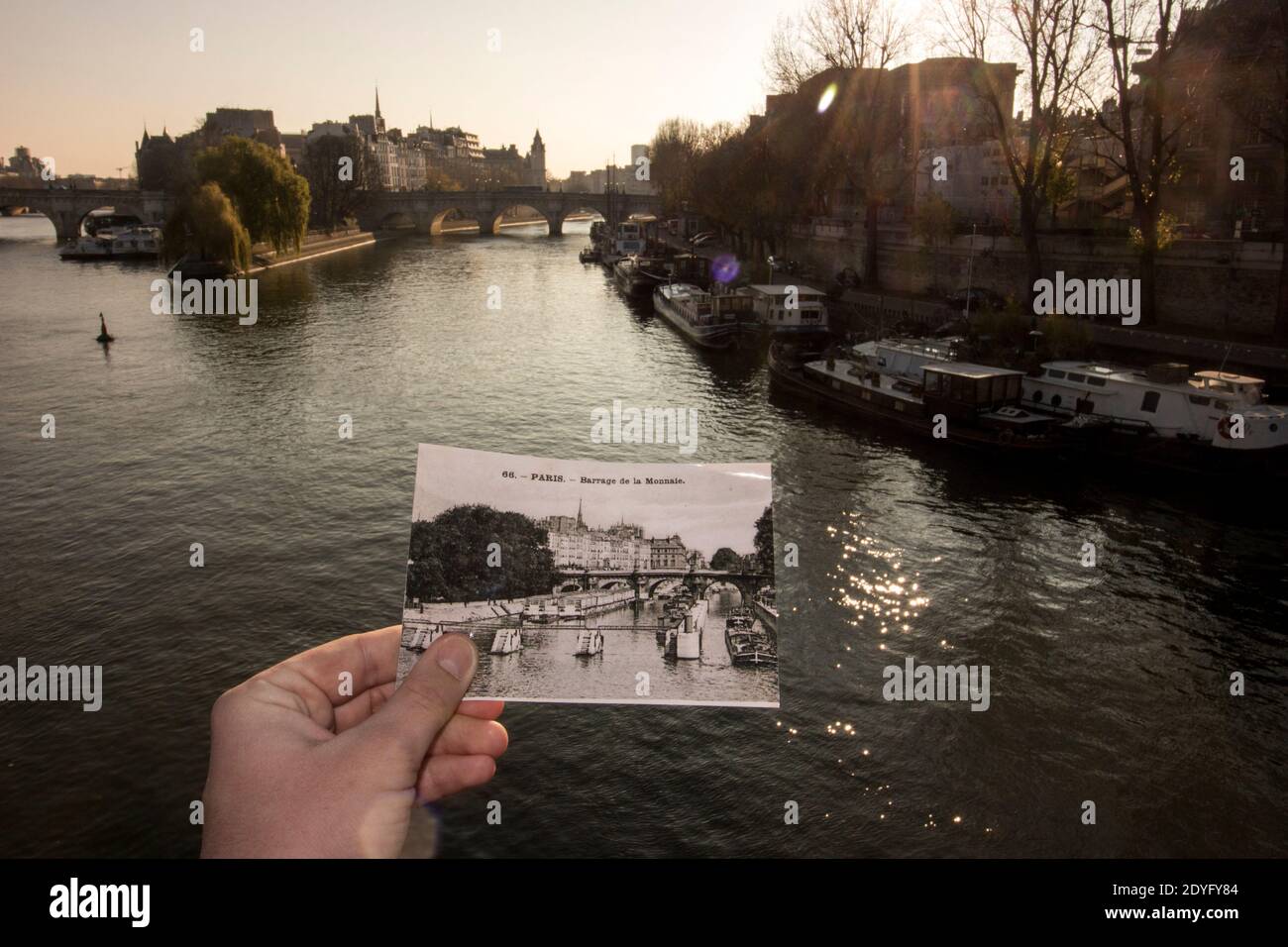 Before-After / Over the Seine. Old photos of Paris given in their ...