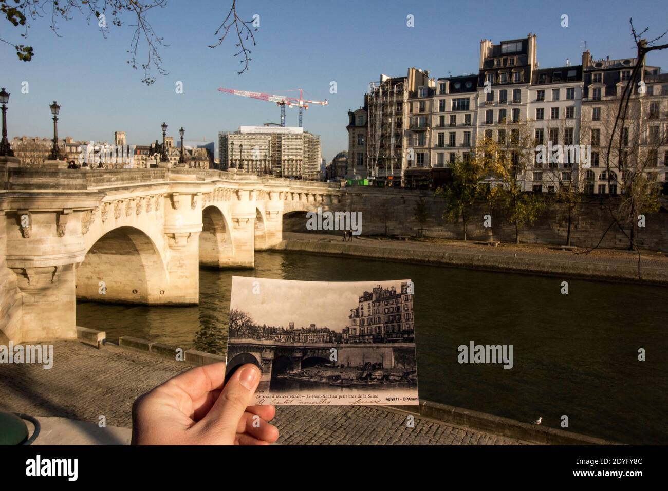 Before-After / Over the Seine. Old photos of Paris given in their ...