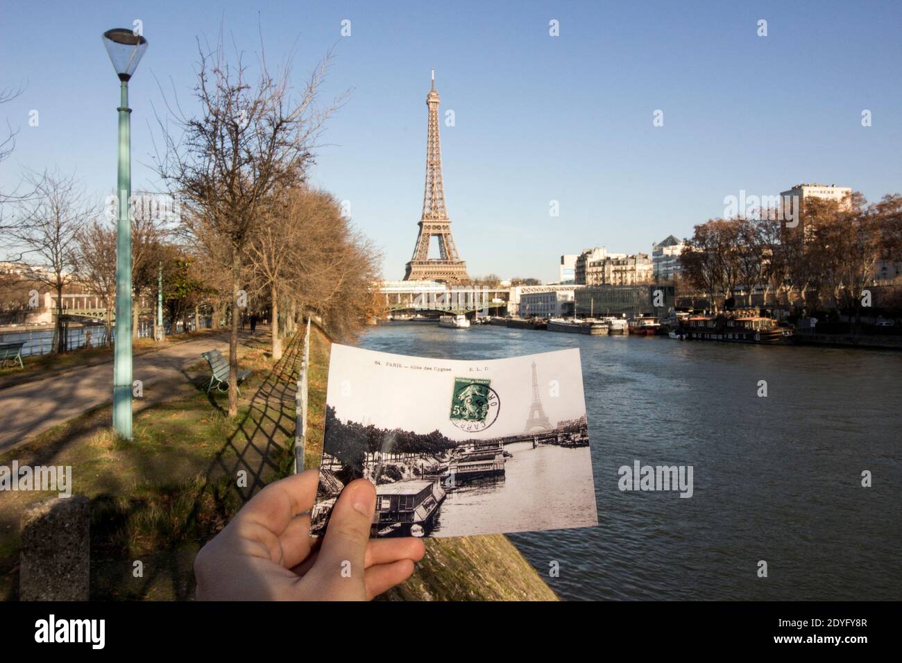 Before-After / Over the Seine. Old photos of Paris given in their ...