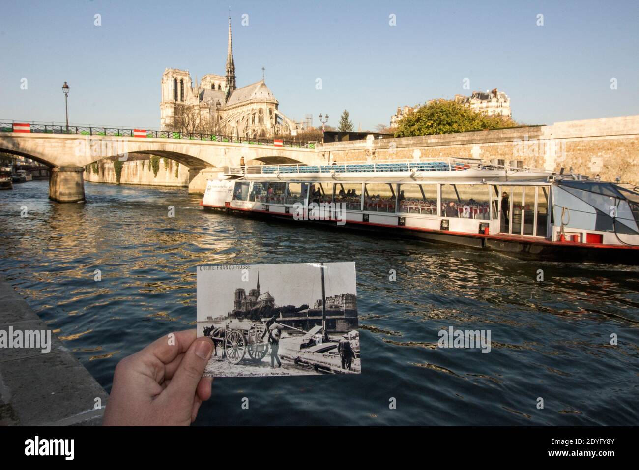Before-After / Over the Seine. Old photos of Paris given in their ...