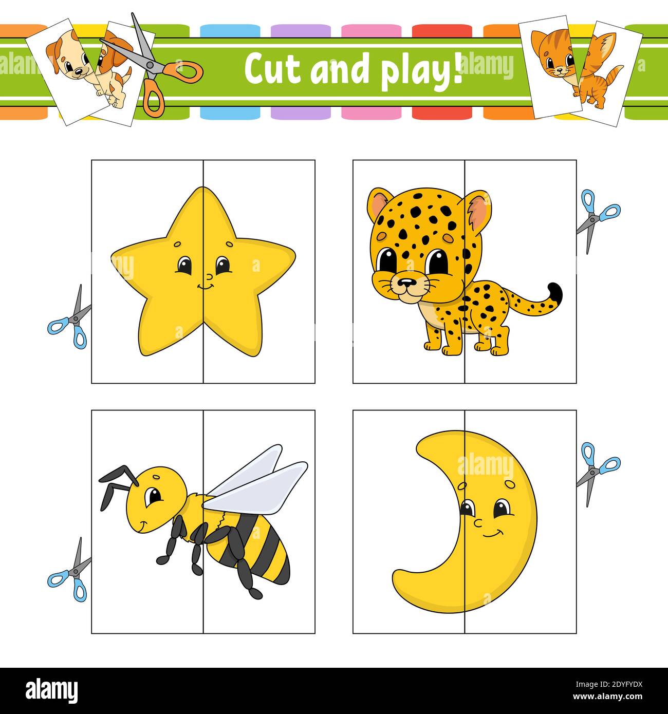 Cut and play. Flash cards. Color puzzle. Education developing worksheet ...