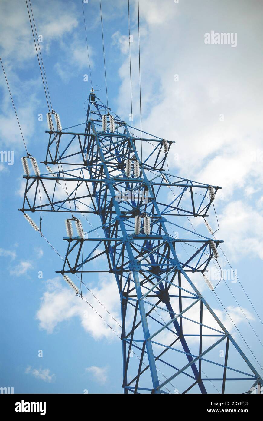 Electricity transmission pylon view against the sky. High voltage line ...