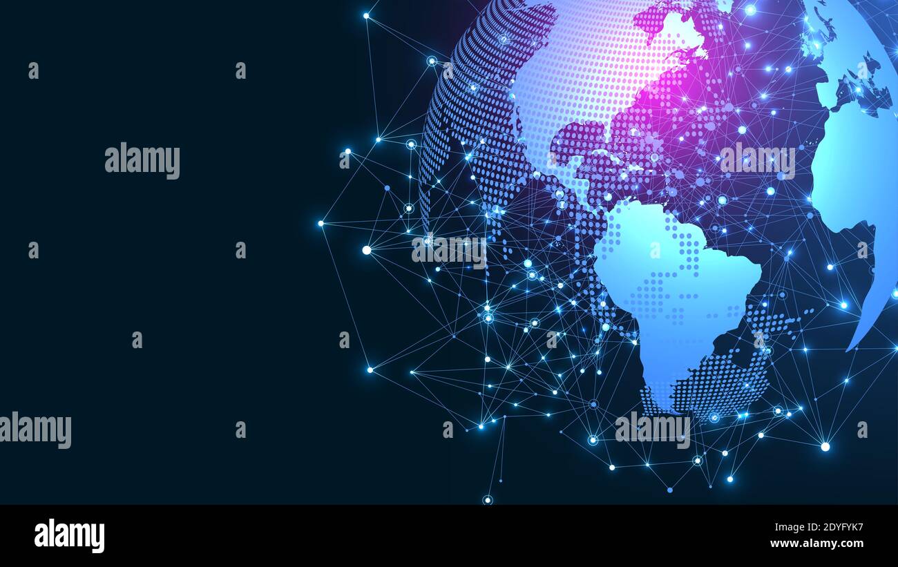 Global network connections with points and lines. Wireframe background. Abstract connection ...