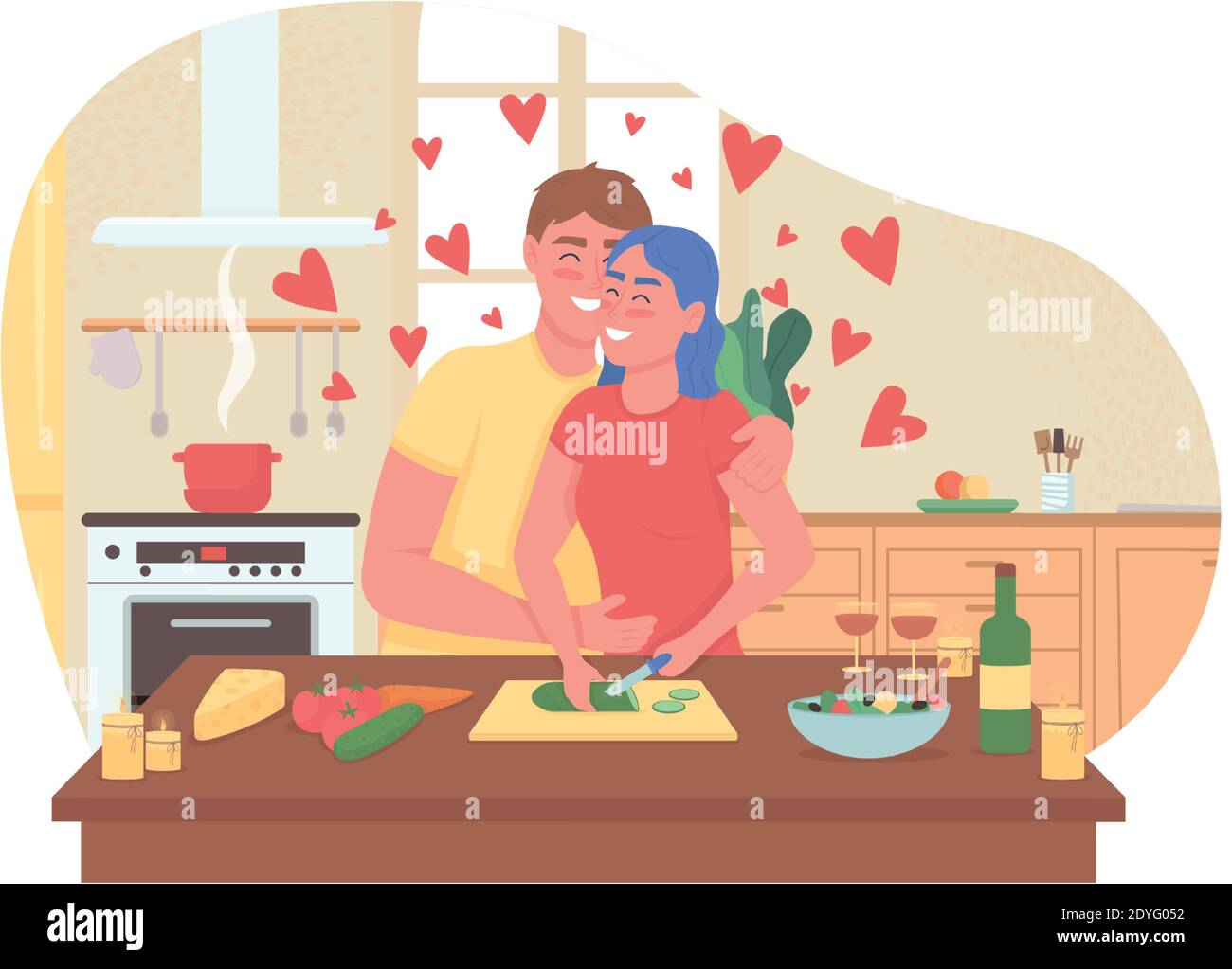 Couple cooking romantic dinner 2D vector web banner, poster Stock ...