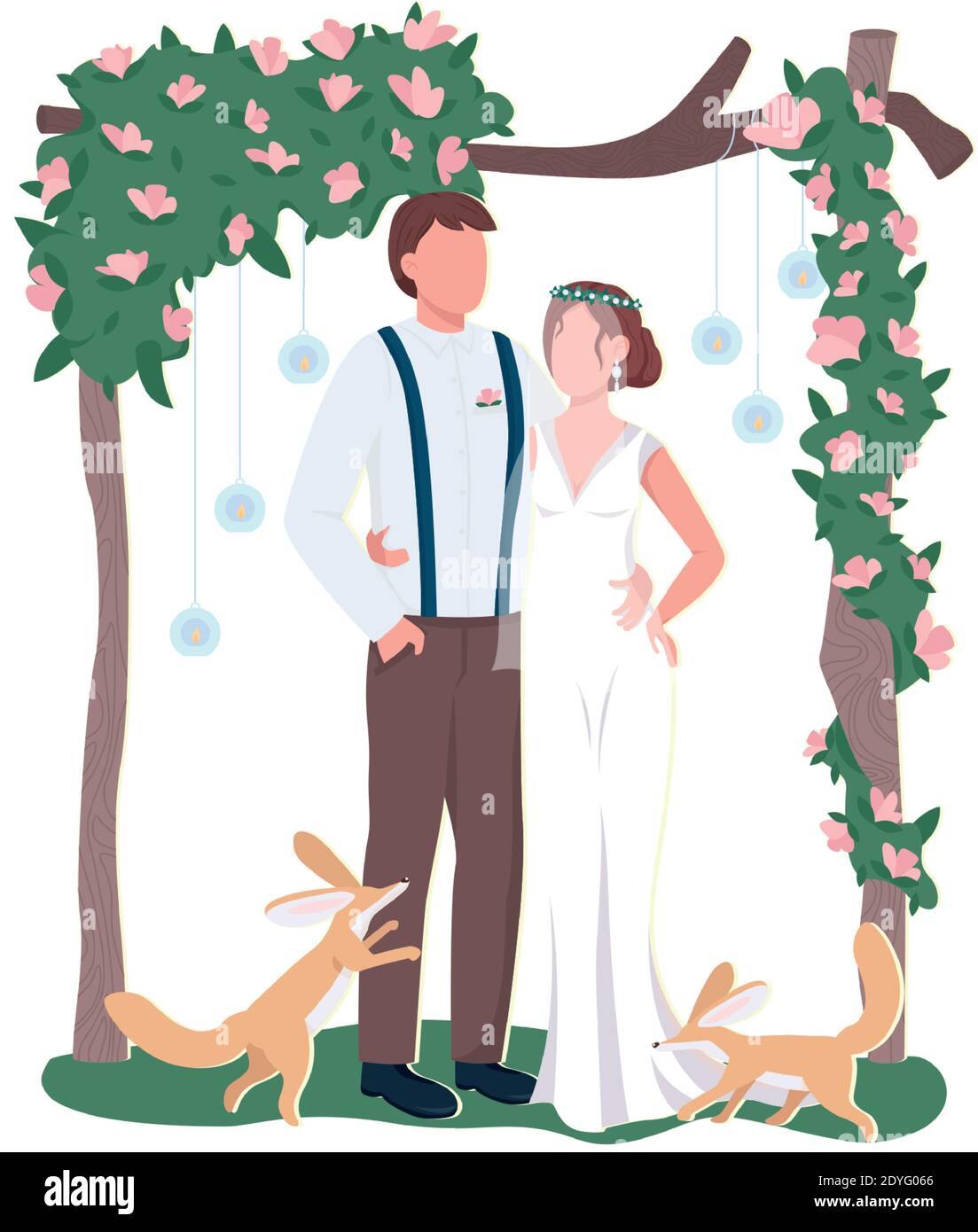Newly married couple flat color vector faceless characters Stock Vector ...