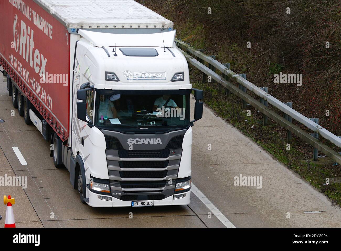 Ashford, Kent, UK. 26 December, 2020. Lorries stuck on the M20 between ...
