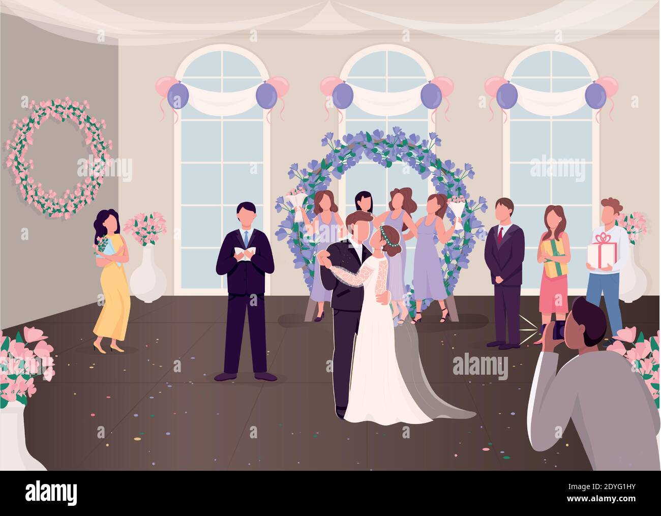 Wedding ceremony celebration flat color vector illustration Stock ...