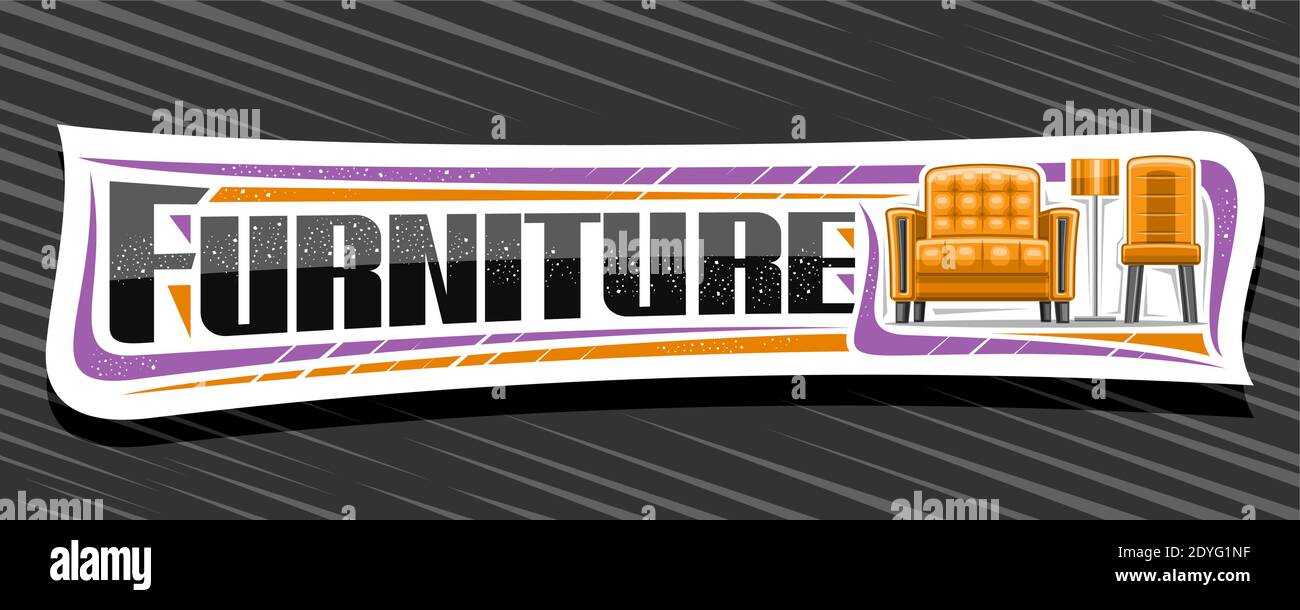 Vector banner for Furniture, white sign board with illustration of ...