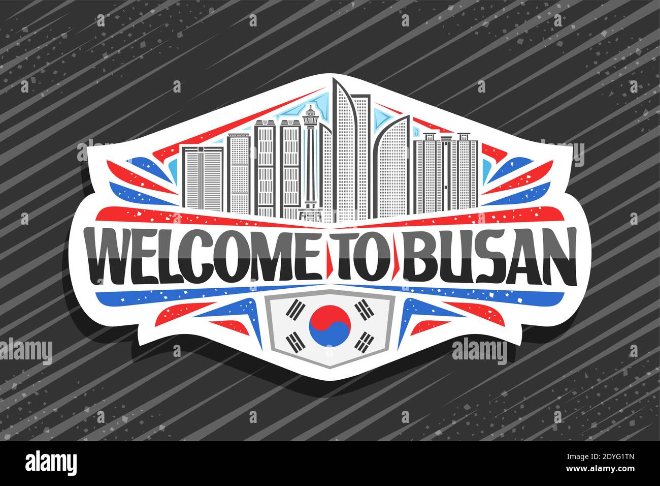 Vector logo for Busan, decorative badge with outline illustration of ...