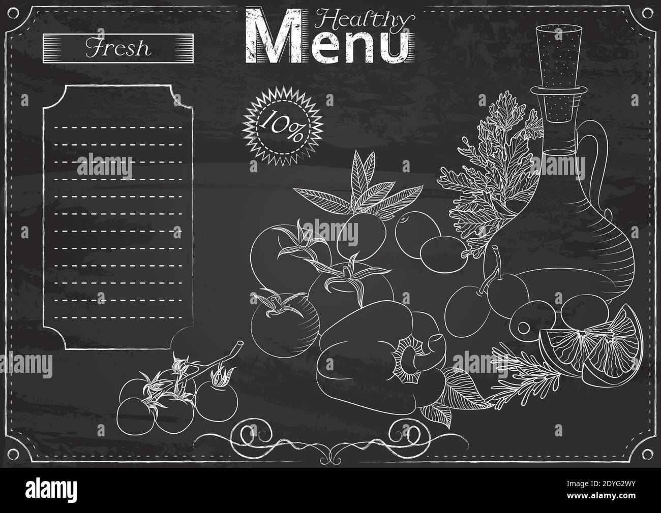 Vector template with healthy foods elements for menu stylized as chalk ...