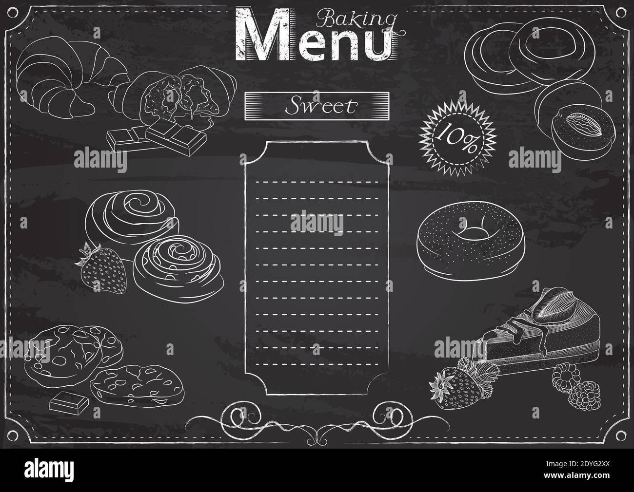 Vector template with baking elements for menu stylized as chalk drawing ...