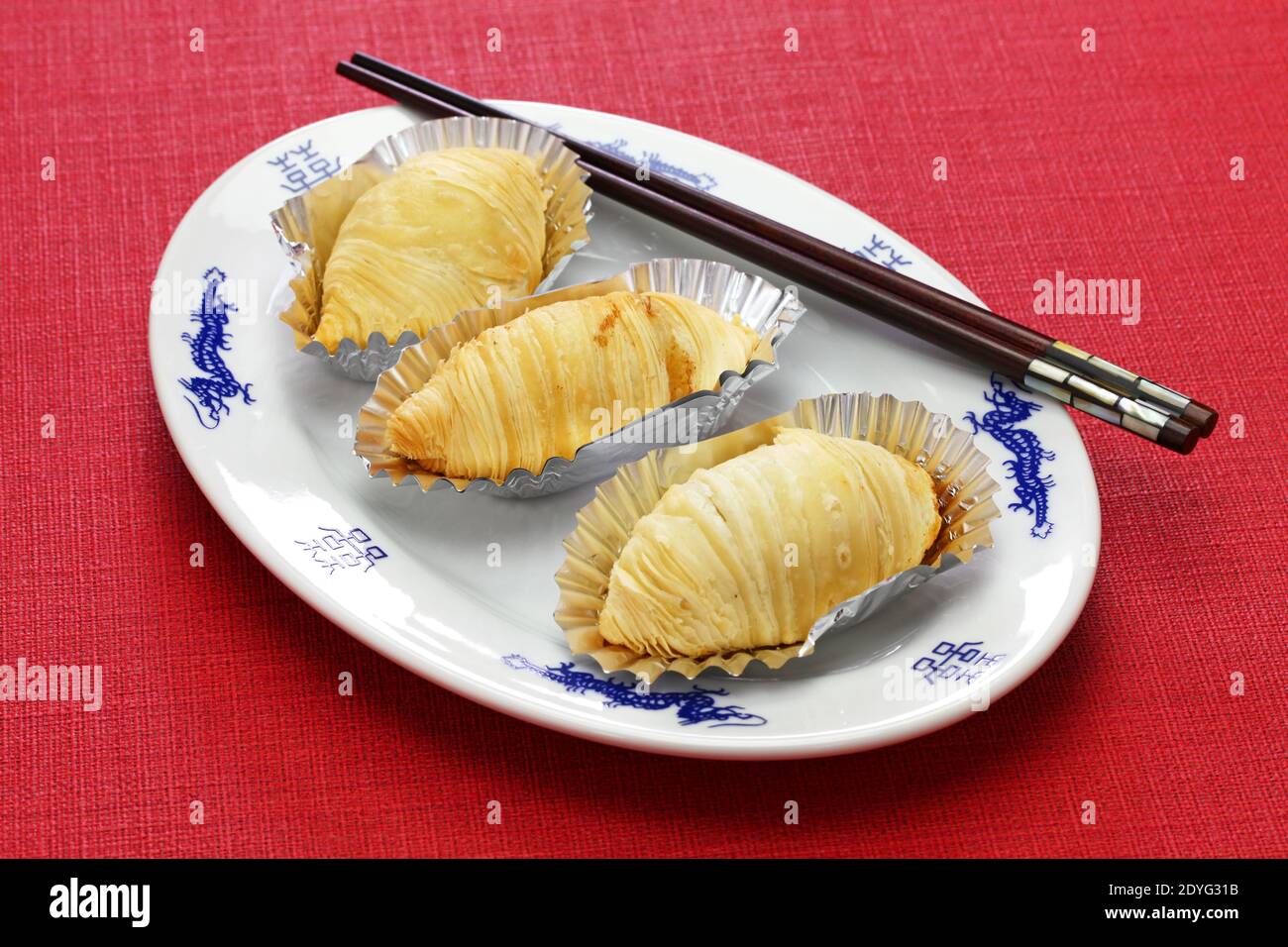 homemade puff pastries filled with shredded radish; chinese dim sum ...