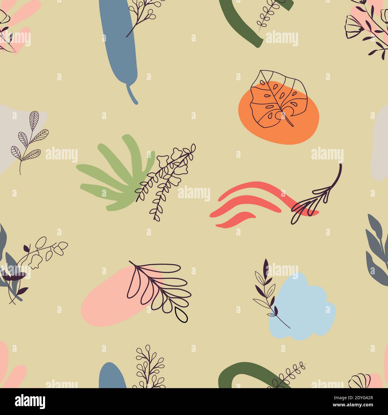 Contemporary pattern with plant, abstract shapes Stock Vector Image ...