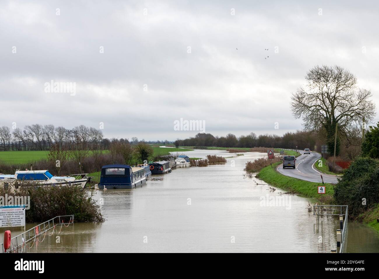 Earith Cambridgeshire, UK. 26th Dec, 2020. The Old West river is at ...