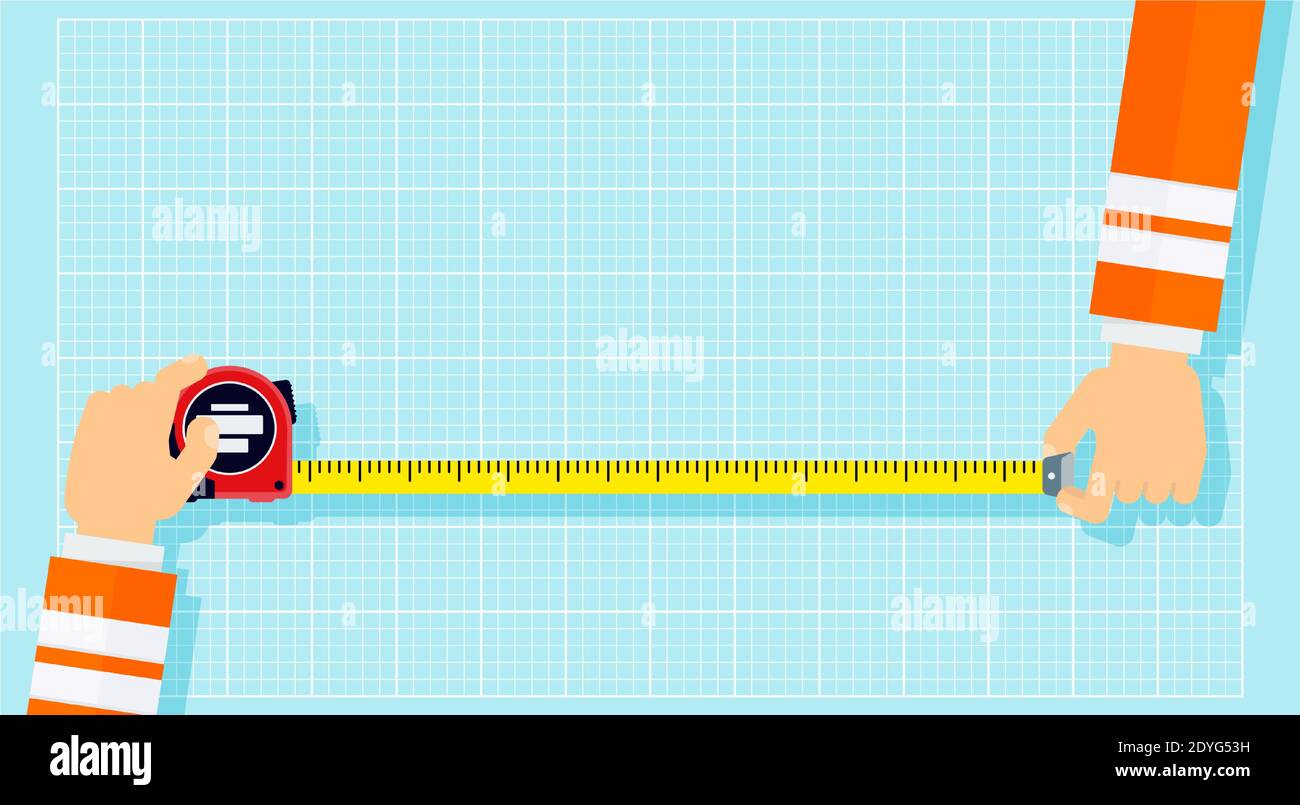 Measuring tape in the hands of a man. Template for a poster Stock ...