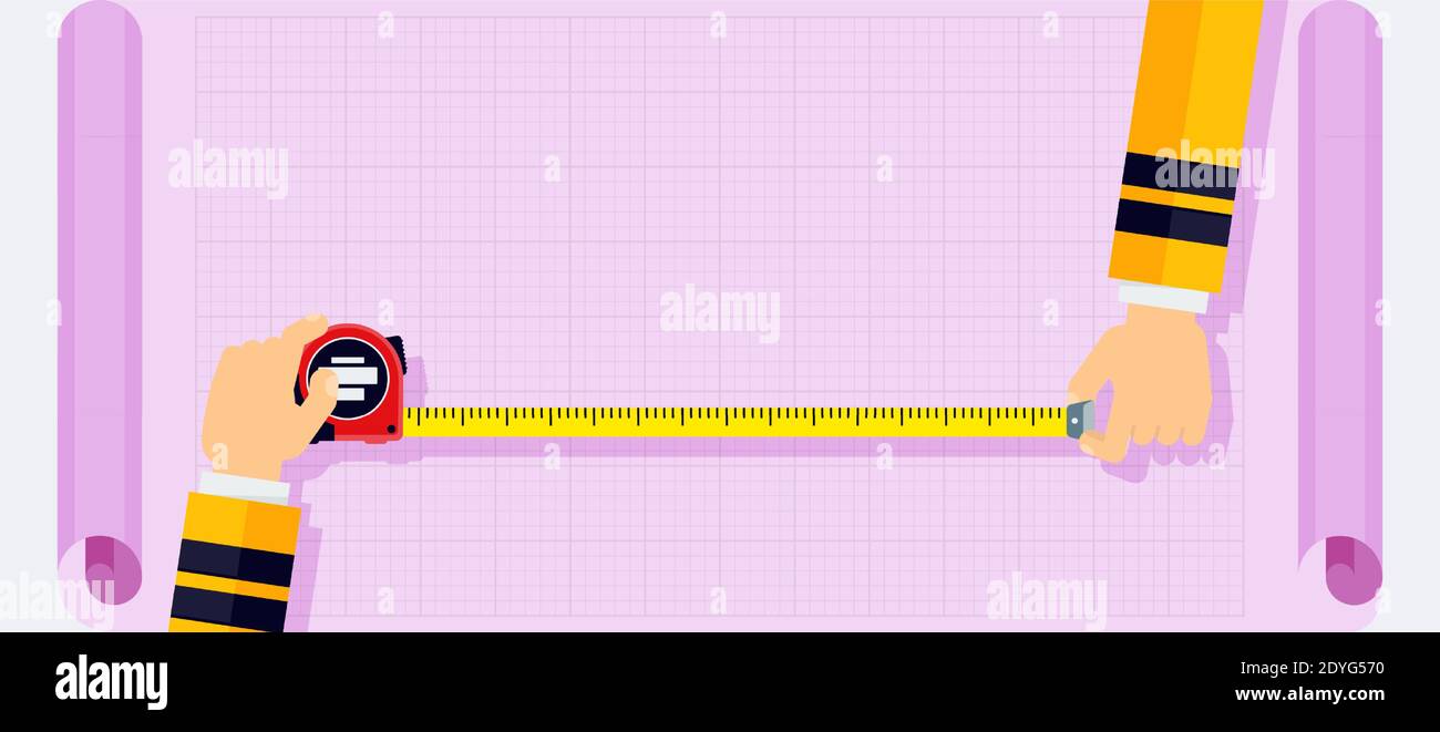 Measuring tape in the hands of a man. Template for a poster Stock ...