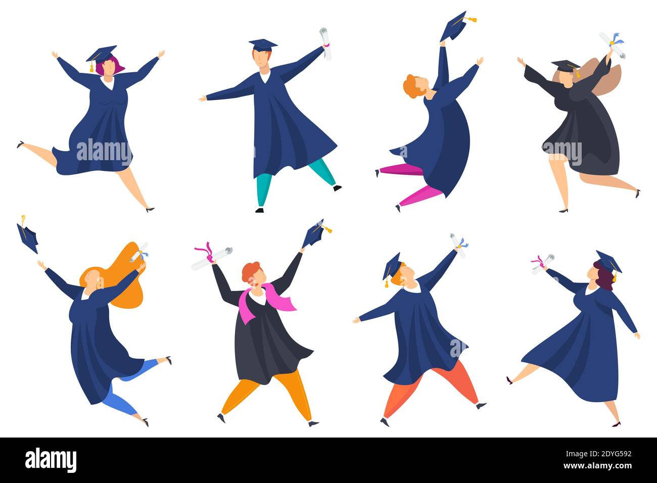 Graduation students. Group of fun people. Boys and girls Stock Vector ...